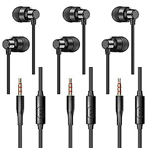 3 Pack Earbuds Headphones with Microphone & Remote, lyfLux in Ear Earphone Stereo Sound Noise Isolating Tangle Free, with Heavy Bass, for Smartphones, Laptops, Fits 3.5mm Interface Device (Black)