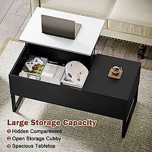 Koifuxii Lift Top Coffee Table - White Coffee Table with Lifting Top and Hide Compartment Storage - Lifted Coffee Table Rectangle - Wood Coffee Tables for Living Room