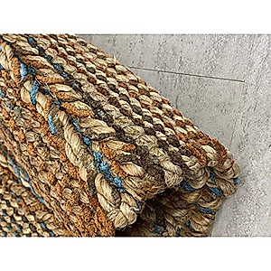 Lr Home Hand-Woven Light Blue Braided Jute Rug, Tan/Blue