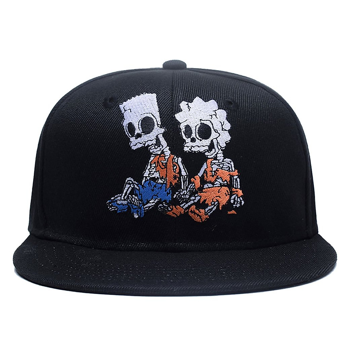 Quanhaigou Cute Skull Zombie and Skeleton Embroidery Snapback Hat, Unisex Adjustable Flat Bill Baseball Cap