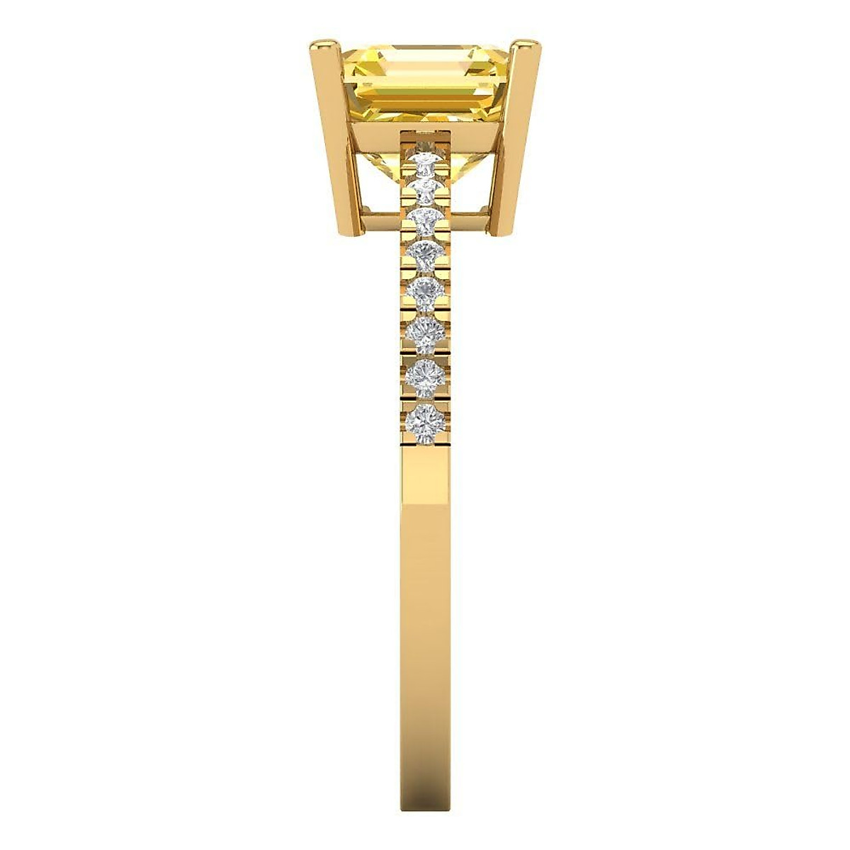 Clara Pucci 1.76 ct Asscher Cut Solitaire W/Accent Natural Yellow Citrine Bridal Wedding Statement ring 18K Yellow Gold Size 7.5