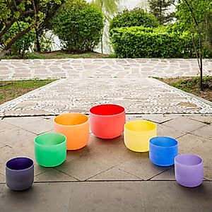 7"-12" 432Hz Chakra Tuned Set of 7 Colored Frosted Quartz Crystal Singing Bowl