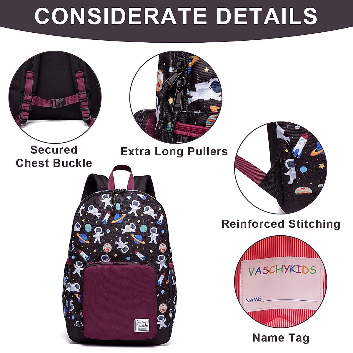 VASCHY Preschool Backpack, Cute Lightweight Water Resistant Kindergarten Backpack Bookbag for Boys and Girls Astronaut