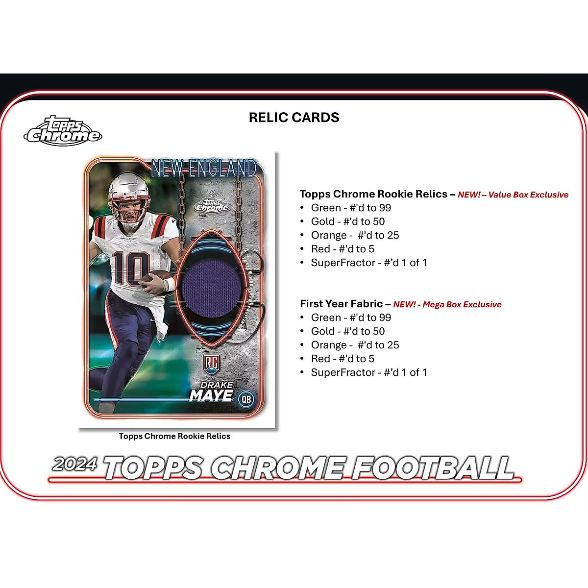 2024 Topps Chrome Football 7-Pack Trading Card Mega Box (1 Prism Refractor + Ten Rookies Per Box!)