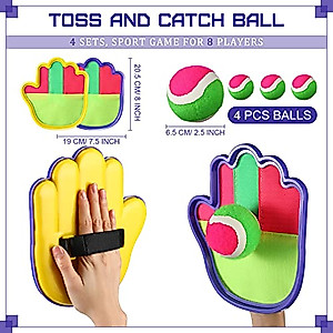 Toss and Catch Ball Game Set, 8 Paddles 4 Balls Beach Game Ball and Catch Game Set Outdoor Ball Games for Kids Adults Target Throw Catch Sticky Mitts Set for Backyard Lawn Playground