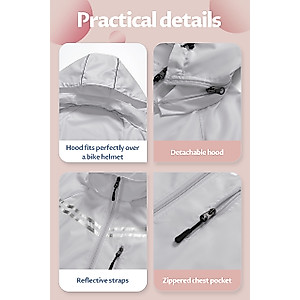 CREATMO US Women's Cycling Windbreaker Jacket, Waterproof Running Workout Rain Jackets, Packable Reflective Hiking Hoodie Grey 2XL