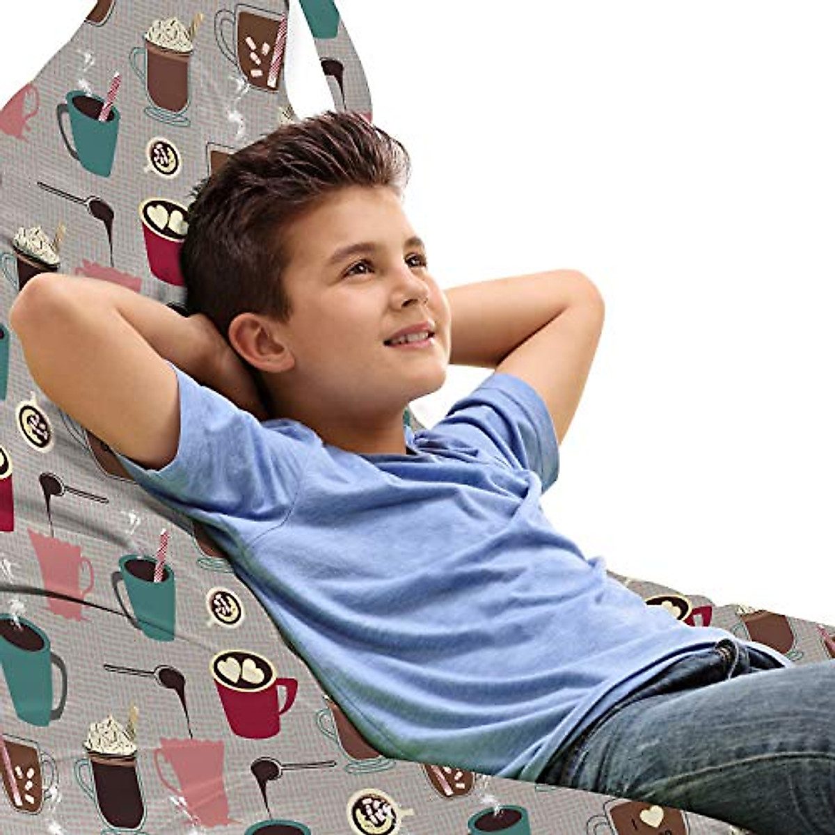 Lunarable Coffee Lounger Chair Bag, I Love Cocoa Theme Mocha Cups Mugs Cafe Hot Chocolate Drink Retro Graphic Art, High Capacity Storage with Handle Container, Lounger Size, Multicolor