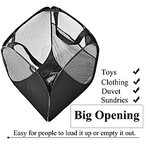WEHUSE Pop Up Hampers for Laundry, Large Foldable Mesh Laundry Basket Collapsible, Black