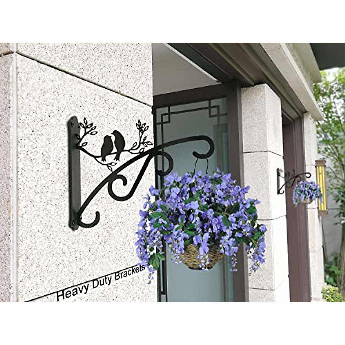 Heavy Duty Outdoor Hanging Plants Brackets, Plant Hangers with Wall Mounted Solid Steel Indoor Hooks, Support Up to 30 lbs for Basket Lantern/Light/Bird Feeder, Pack of 2 Garden Gifts Black (10 inch)