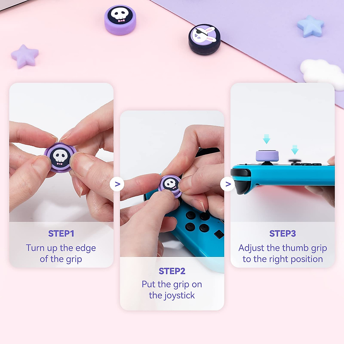 GeekShare Bandage Rabbit Thumb Grip Caps, Soft Silicone Joystick Cover Compatible with Nintendo Switch/OLED/Switch Lite,4PCS