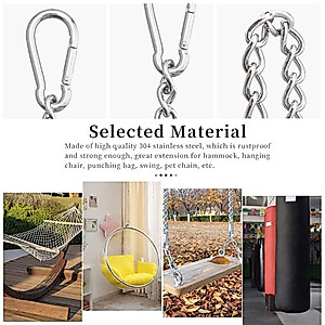 Hanging Chair Chain with Carabiners - 2 Pack Stainless Steel Hanging Kits Heavy Duty for Hammock Swing Punching Bags Sandbag Indoor Outdoor 440LB Capacity