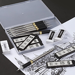 Four Candies Metal Mechanical Pencil Set - 6PCS 0.5mm Art Mechanical Pencils & 360PCS HB Lead Refills & 3PCS Erasers & 9PCS Eraser Refills, Drawing Mechanical Pencils for Writing, Sketching-With Case