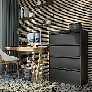 Aobabo 4 Drawer Metal Lateral File Cabinet with Lock,Metal Storage Cabinet for Hanging Files Letter/Legal/F4/A4 Size,Steel Filing Cabinet for Home Office,Assembly Required (Black,4 Drawer)…