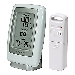 AcuRite 00611 Indoor Outdoor Thermometer with Wireless Temperature Sensor & Hygrometer White Small