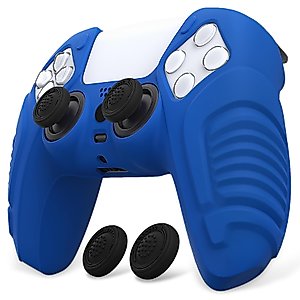 PlayVital Raging Warrior Edition Controller Protective Case Cover for PS5, Anti-Slip Rubber Protector for PS5 Wireless Controller, Soft Silicone Skin for PS5 Controller with Thumbstick Caps - Blue
