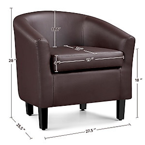 Yaheetech PU Leather Accent Chairs, Modern Barrel Chairs Side Chairs, Comfy Club Chairs with Soft Padded, 2 Chairs for Living Room/Bedroom/Reading Room, Espresso, Set of 2