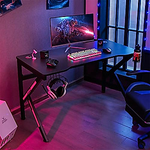 MJWDP 48" K Shape Gaming Desk Computer Desk with Cup Holder and Headphone Hook Home Office Writing Study Desk