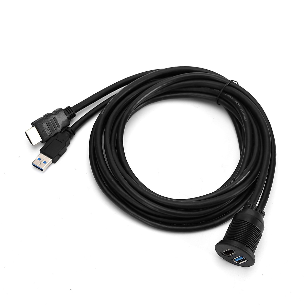 USB Mount Cable –USB Extension Flush, Dash, Panel Mount Cable, for Car, Boat, Motorcycle and More (3.0+HDM+3.3Ft)