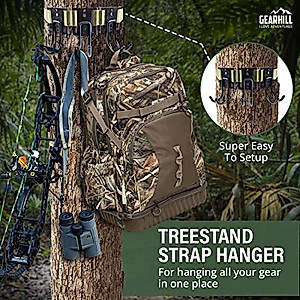 GearHill Tree Stand Gear Hanger, Comes with 3 Strong and Durable Double Hooks, with Sturdy Thick Tie Down Straps, with A Self-Locking Metal Cam Buckle, Tree Stand Hooks