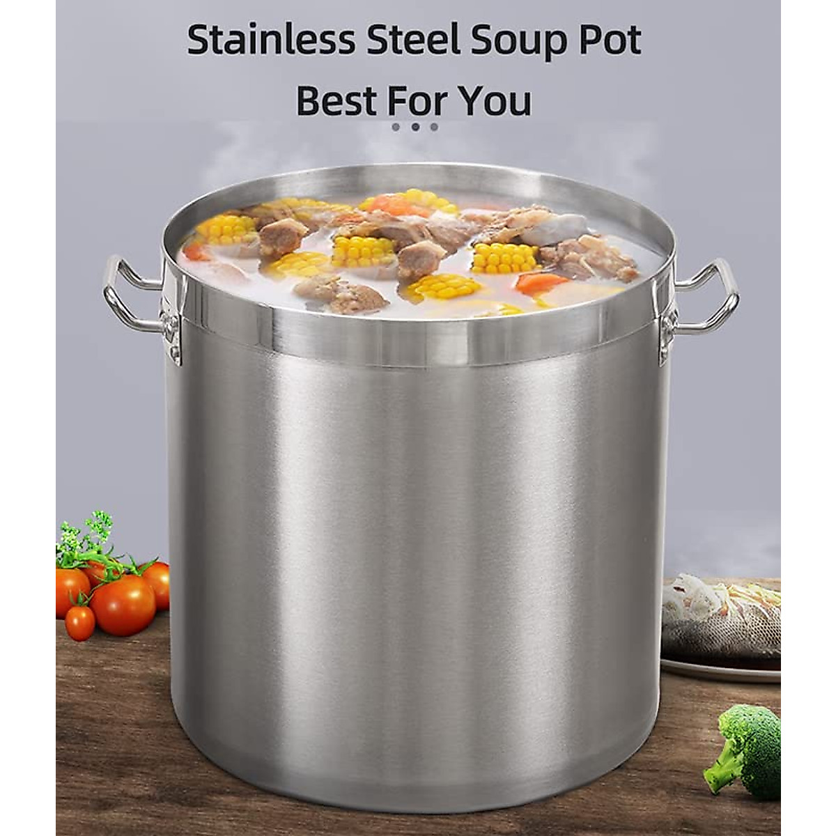Stock Pot Stainless Steel 27Qt/4Qt5/63Qt Steamer with Lid and Basket Oil Deep Fry Pan Bucket Large Crawfish Clam Stockpot for Tamales, Chili, Soups Boils,35cm/13.8inch