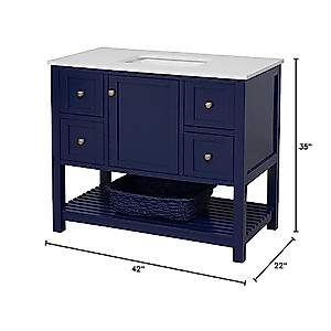 Lakeshore 42-inch Bathroom Vanity (Engineered White/Royal Blue): Includes Royal Blue Cabinet with Engineered White Countertop and White Ceramic Sink