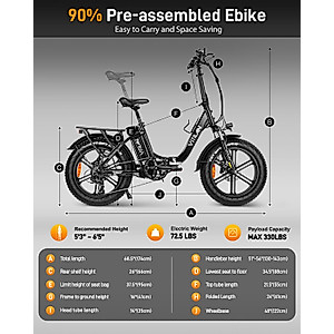 VITILAN Step Through Electric Bike, Folding 750W Step Thru EBikes for Adults 1200W Peak, 20”*4” Electric Bike Fat Tire, 20AH Sam-Sung Battery Electric Bicycle, 28Mph Ebike for Men Women, Black