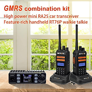 Retevis GMRS Radio Communication Solutions,RA25 Mobile Transceiver Radio(1 Pack) with GMRS Handheld Two Way Radio(2 Pack),Easy to Use Long Range Communication Kit
