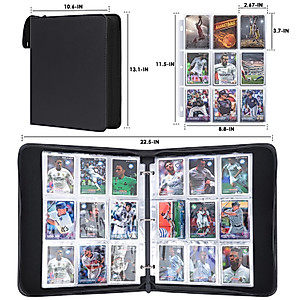 POKONBOY 900 Pockets Trading Card Binder Sleeves Baseball Card Binder Sleeves, Trading Card Holder Carrying Card Case Fit for Baseball Cards, Trading Cards, Football Cards (Black)