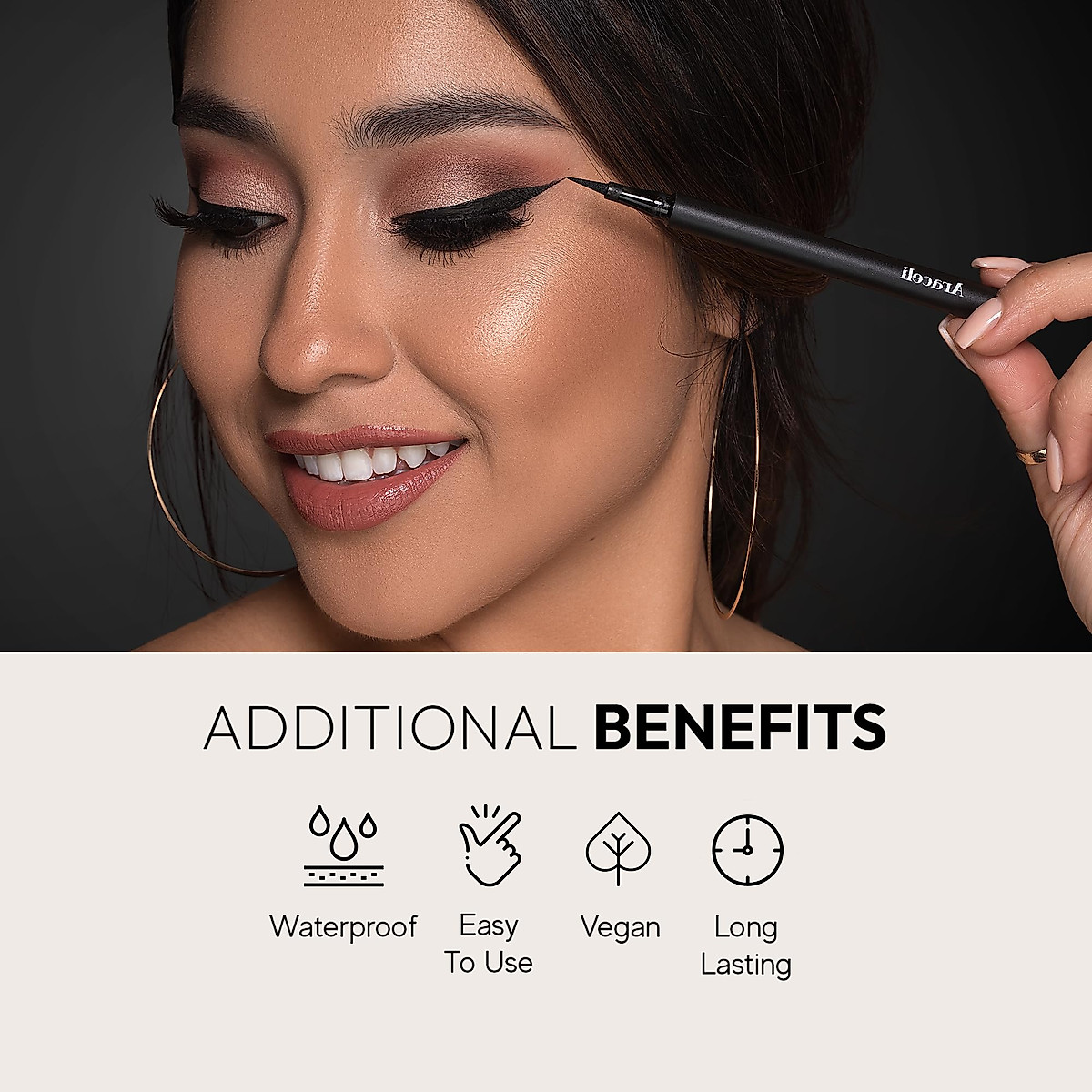 Aracelli Beauty Water Resistant Long-Lasting Eyeliner Pen - Precision Liquid Eye Liner with Smudge-Proof Formula - Easy Glide & Quick Dry - Perfect for Cat Eye & Winged Looks - Brown