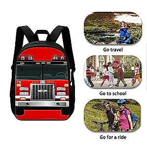 AFPANQZ Fire Truck Design Backpack for Elementary School Kids Cute Rucksack Lightweight School Bags Bookbags Backpacking Soft Daypack Daily Pack