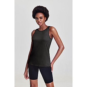 PINSPARK Workout Tops for Women Open Back Tank Sleeveless Athletic Tennis Shirts Womens Yoga Tops Black