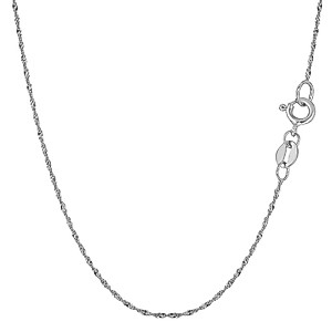 Jewelry Affairs 14k White Real Gold Singapore Chain Necklace, 1.0mm, 16"