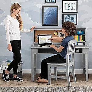 Delta Children Kids Wood Desk with Hutch and Chair - includes Cork Bulletin Board, Cubbies and Cutouts for Cords & Wires - Childrens Study/Computer/Writing Workstation (for Ages 5-12), Grey