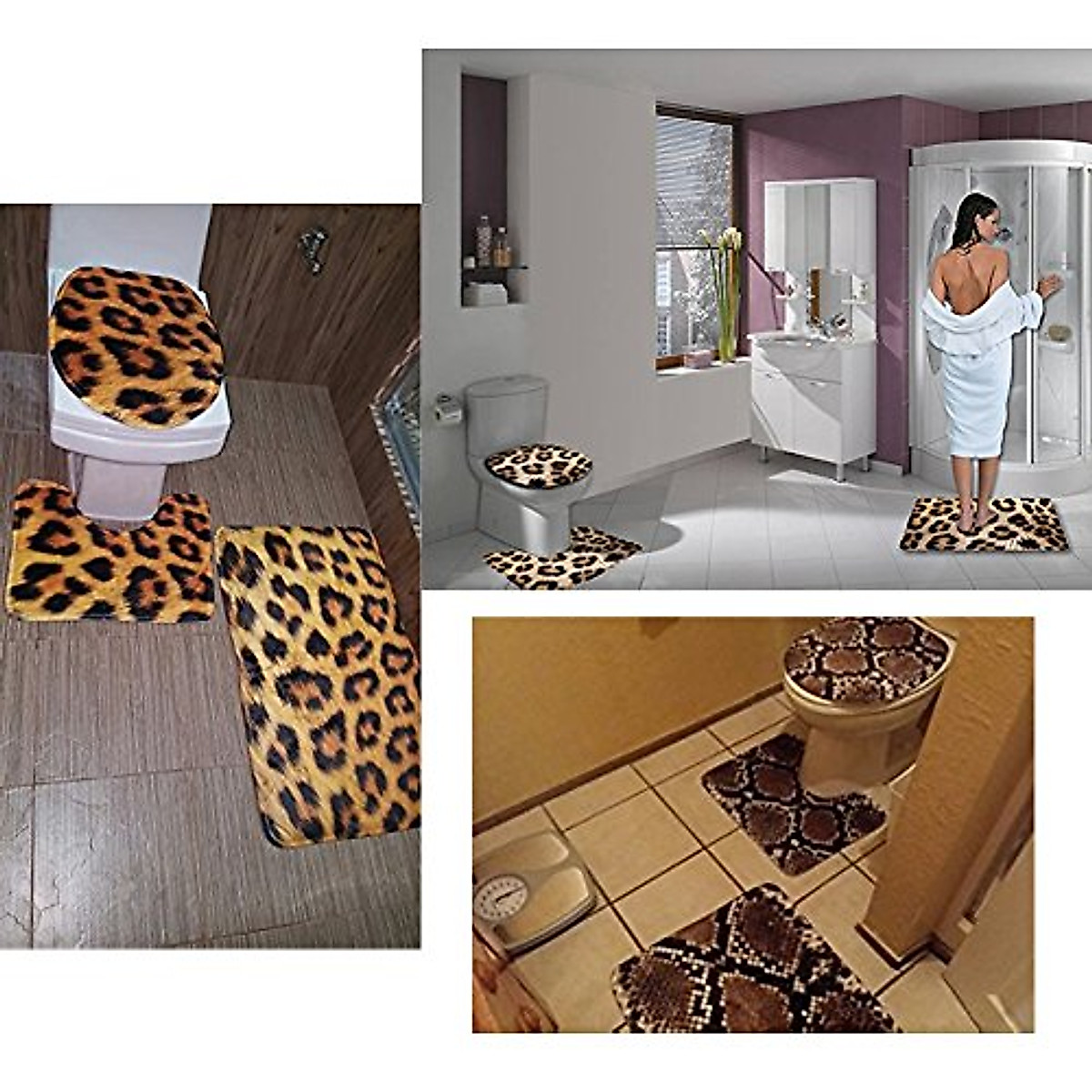 Apular Fashion 3 Piece Bath Rugs Set Boy Football Pattern Non Slip Ultra Soft Bathroom Accessories Mats, U Shape Mat and Toilet Lid Cover Mat Bath Mats