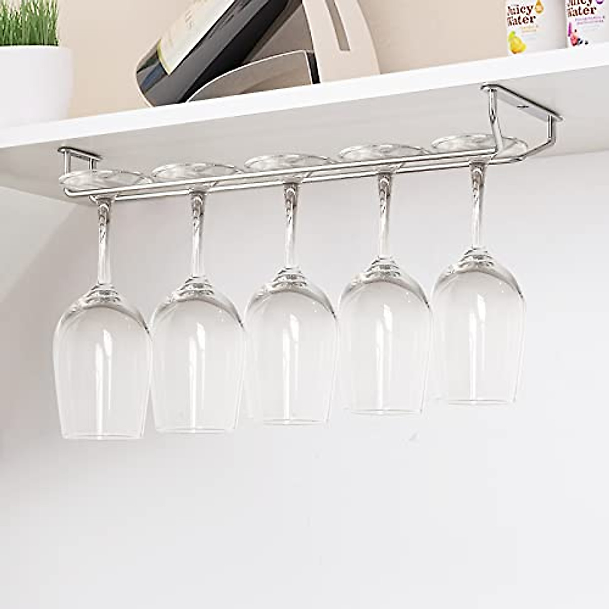 CUKE2BEET 15.7 Inch Stainless Steel Wine Glasses Rack Under Cabinet Stemware Rack, Wine Glass Hanger Rack Wire Wine Glass Holder Storage Hanger for Cabinet Kitchen Bar (4)
