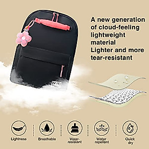 Backapck for Girls, Kids School Bag, Elementary Primary Middle Bookbag for Girls, Classic Simple Backpack, Cute Aesthetic Backpacks for Teen Girls, Lightweight Casual Daypack with Cute Pendant(Black)