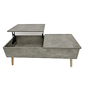 Aline Lift-Top Convertible Coffee Table with Wooden Legs (Gravel Grey)