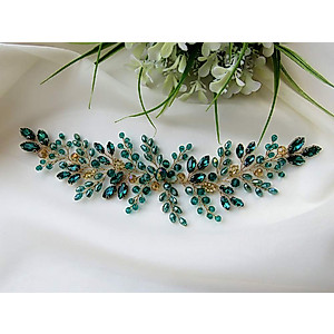 Denifery Emerald Wedding Hair Piece Green Hair Vine Bridal Gold Jewelry Headpiece Wedding Hair Accessories