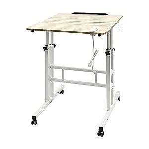 PaNeTnya Mobile Stand Up Desk,Adjustable Laptop Desk with Wheels,Standing Desk with USB Ports and Outlets,Office Desk Rolling Computer Desk Ideal for Home Office use (Oak)