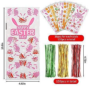 CCINEE 120PCS Easter Treat Bags,Cellophane Cookie Bags with Twist Ties Egg Bunny Candy Bags for Kids Easter Party Supply
