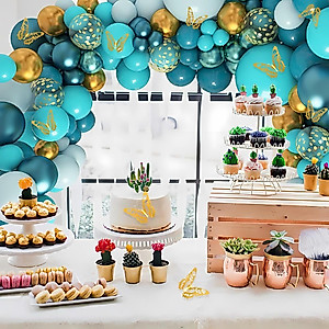Teal Balloons Garland Arch Kit - 168PCS Different Sizes Dark Teal Turquoise Blue Confetti and Gold Latex Balloons with Gold Butterflies for Baby Shower Wedding Bridal Shower Birthday Party Decoration