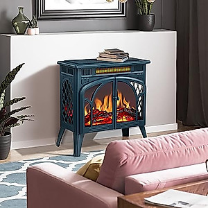 Havato Electric Fireplace Heater with Remote Control, Overheating-Protection, Realistic Flame, 5100 BTU Output, 25" Freestanding Electric Fireplace Stove for Indoor Use, Dark Green