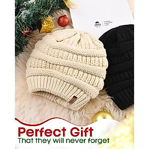 FURTALK Winter Beanie for Women Satin Lined Warm Knit Skull Slouch Beanie Hat (Black-Satin Lining, One Size)