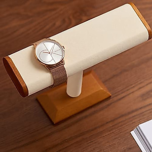 Oirlv Solid Wood T-Bar Watch Display Stand Jewelry Organizer Holder for Watch Bracelet Countertop Table Top Jewelry Tower(Creamy-white)