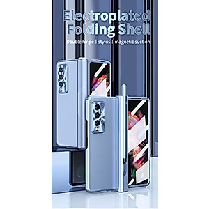 Case with S Pen for Samsung Galaxy Z Fold 3 5G 2021 with Removable Hinge Protection Holder and Built-in Camera Lens Protector and Front Screen Protector