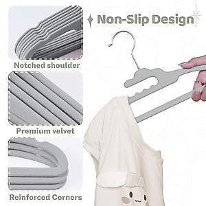 HOUSE DAY Premium Baby Velvet Hangers 50 Pack for Kids, Non Slip Baby Clothes Hangers for Closet, 11 Inch Children's Hanger Space Saving on Baby Organization, Gray