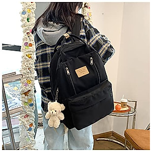 JHTPSLR Preppy Backpack with Plushies Cute Vintage Backpack for School Girls Light Academia Bookbags Preppy Aesthetic Backpack (Black)