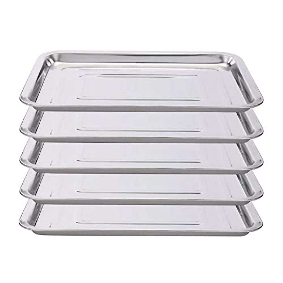 Stainless Steel Trays,DOWEI 5 Pack Stainless Steel 13.5" X 10" Dental Medical Body Piercing Instrument Tray Surgical Flat Bottom Trays for Lab Supplies