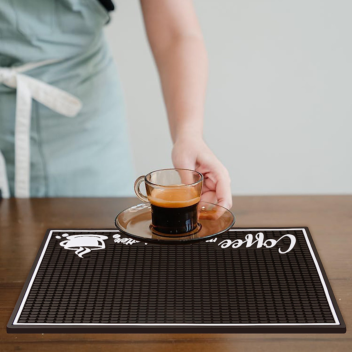 DOZARMOTA Coffee Bar Mat for Spill-proof, Dish Drying Mat, Coffee Bar Accessories for Coffee Station, Self Serve Coffee Maker Decor Mat, Bars Rubber Backed Non-slip Pot Mat 18x12 Inch