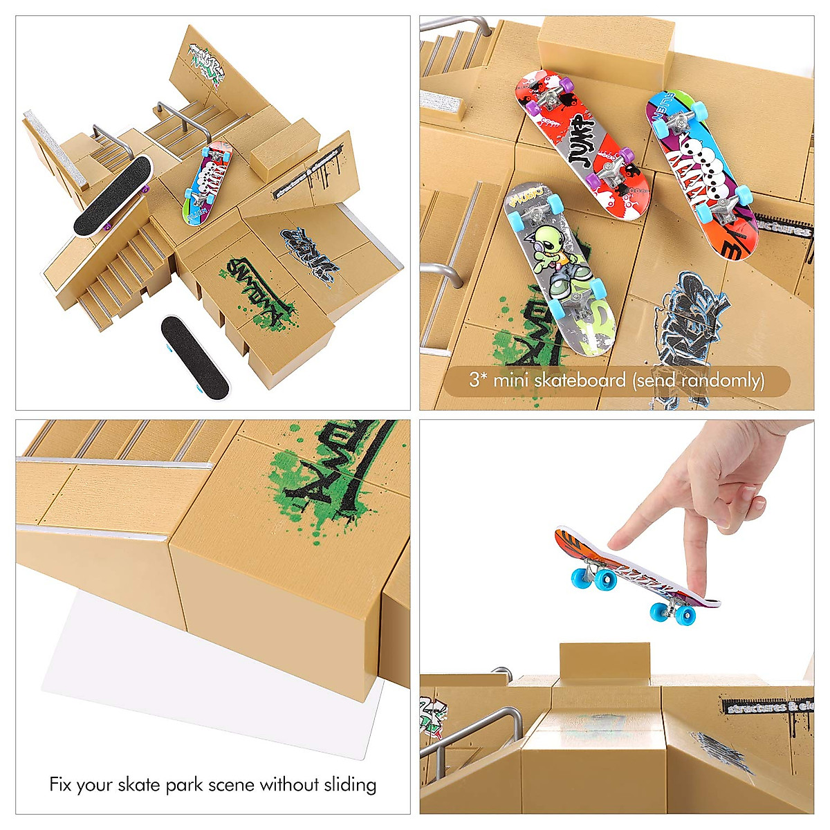 TIME4DEALS Fingerboard Skate Park Set 18 Pcs - Finger Skateboard Deck Ramp Set 8 Pieces Bigger & Mini Finger Toys Kit Handboards Scooter Skates Bike Caster Board Skateboards for Kids Gifts